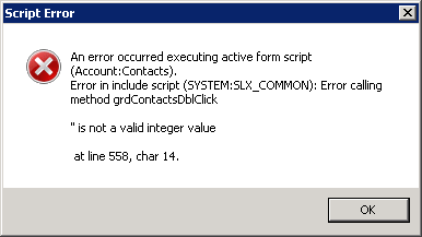 Unable to View Contacts in the SalesLogix LAN client- ” is not a valid integer value | Customer FX